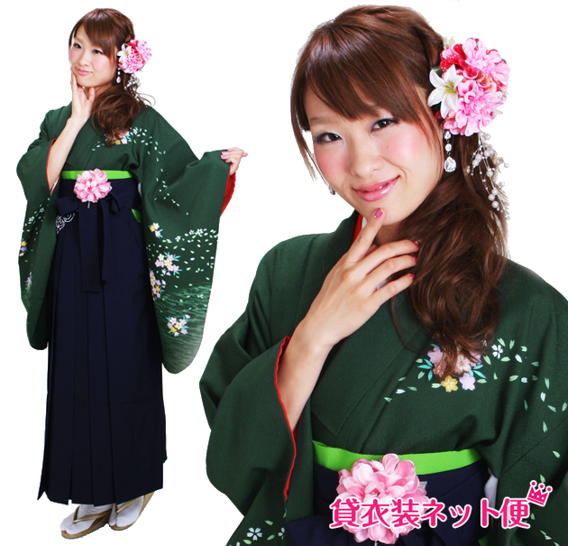 卒業式 袴セット 袴セットレディース 卒業式 袴 レンタル 大学卒業式 大学 卒業式 緑色 桜 送料無料 FAG0240