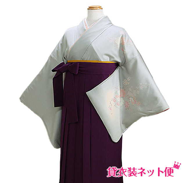 卒業式 袴セット 正絹 袴セットレディース 卒業式 袴 レンタル グレー色 花 送料無料 FAGH018