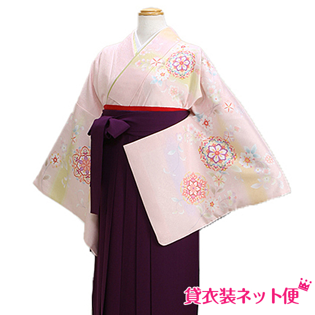 卒業式 袴セット 袴セットレディース 卒業式 袴 レンタル うすピンク色 万華鏡にラメ 送料無料 FAGH180
