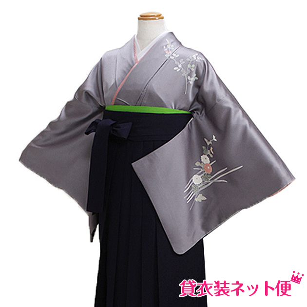 卒業式 袴セット 正絹 袴セットレディース 卒業式 袴 レンタル グレーパープル色 送料無料 FAGH037