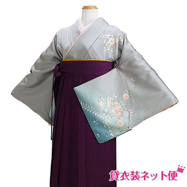 卒業式 袴セット 正絹 袴セットレディース 卒業式 袴 レンタル グレー色 送料無料 FAGH051