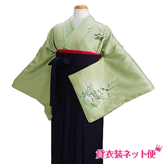 卒業式 袴セット 正絹 袴セットレディース 卒業式 袴 レンタル モスグリーン色 送料無料 FAGH052