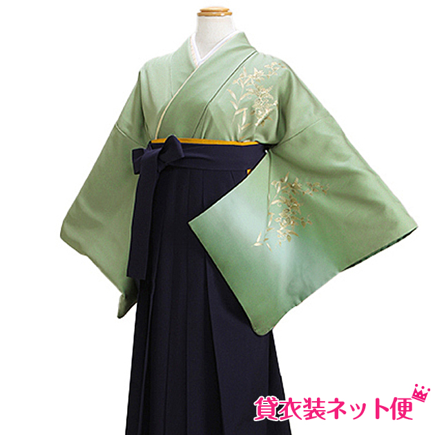 卒業式 袴セット 正絹 袴セットレディース 卒業式 袴 レンタル モスグリーン色 送料無料 FAGH056