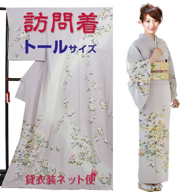 訪問着 レンタル 正絹 〔トールサイズ 〜175cm〕付下げ パープル NT-8005 お宮参り お茶会 送料無料
