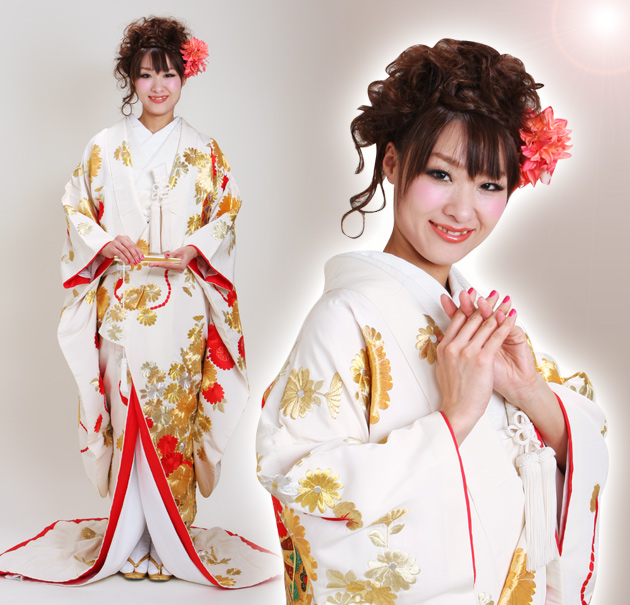 打掛 レンタル 色打掛 白地 花車 NT-75 送料無料