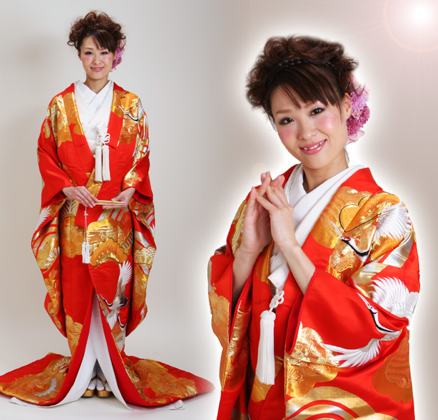 打掛 レンタル 色打掛 赤色 金松に大白鶴 NT-702 送料無料