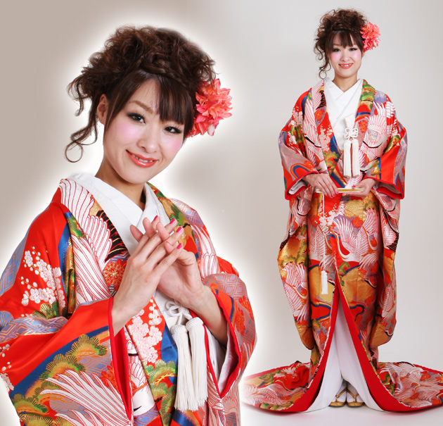 打掛 レンタル 色打掛 赤色 松に変わり鶴 NT-179 送料無料