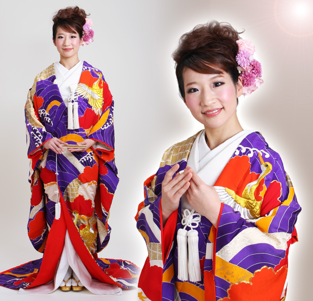 打掛 レンタル 色打掛 紫色 波鶴 NT-105 送料無料