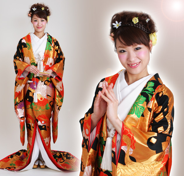 打掛 レンタル 色打掛 黒金色 鶴菊 NT-122 送料無料