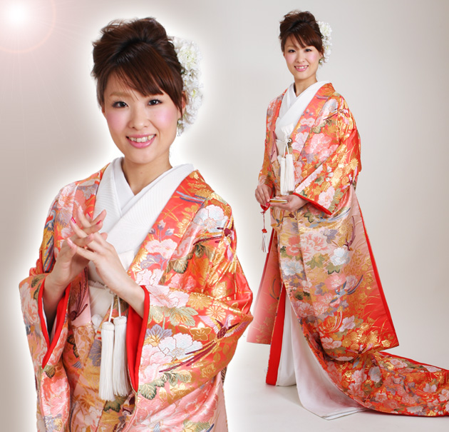 打掛 レンタル 色打掛 パステル 秋草牡丹花鳥文 パステル かわいい NT-729 送料無料