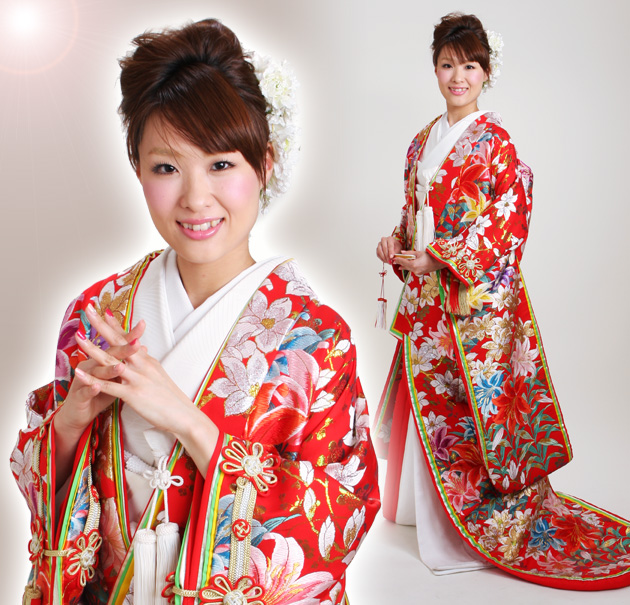 打掛 レンタル 色打掛 赤色 白百合 リリー NT-824 送料無料