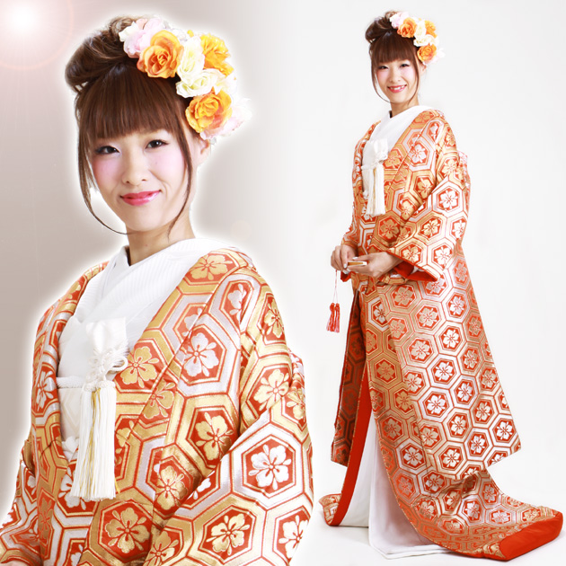 打掛 レンタル 色打掛 赤色 亀甲 ゴールド ダイヤモンド NT-330 送料無料