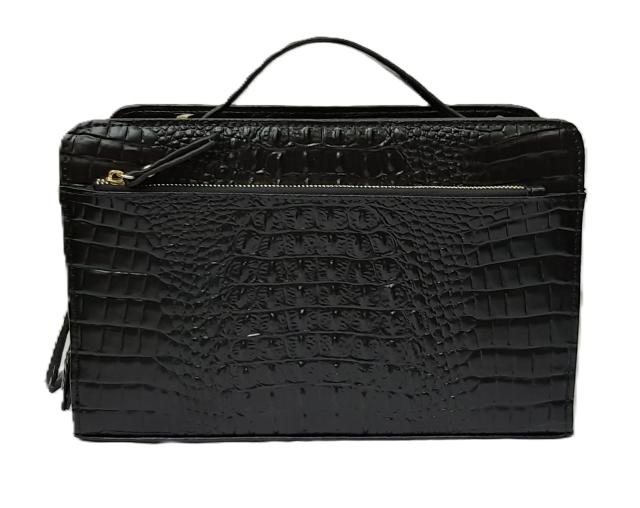 【Maturi マトゥーリ】 牛革 クロコダイル 型押し ダブルファスナー セカンドバッグ MT-41 BLACK 定価39,800円