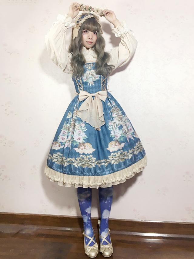 スウィートロリータドレスJSKインファンタエンジェル音楽プリントボウフリルシフォンロリータジャンパスカート