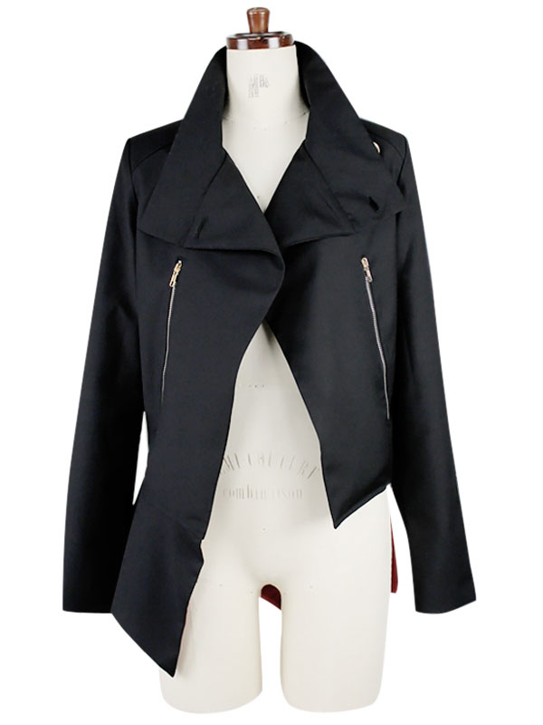 ロリィタアウターウェア　コート　ブラック　ポリエステル　無地　お茶会　長袖　ゴシック　特別なネックライン　ジッパー