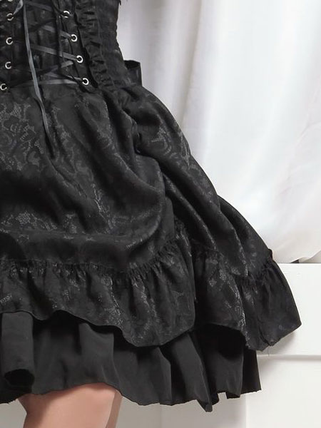 ゴシックロリータスカートラルフルズレースアップレイヤードブラック