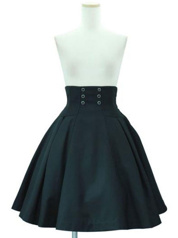 クラシックロリータSKグロメットレースアップブラックコットンロリータスカート