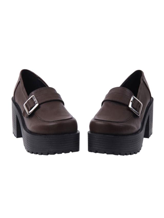 ロリィタシューズ　無地　カジュアル　スクエアトゥ　PU