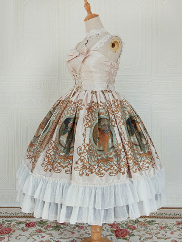 甘いロリータJSKドレスポリエステルノースリーブフリル甘いドレス