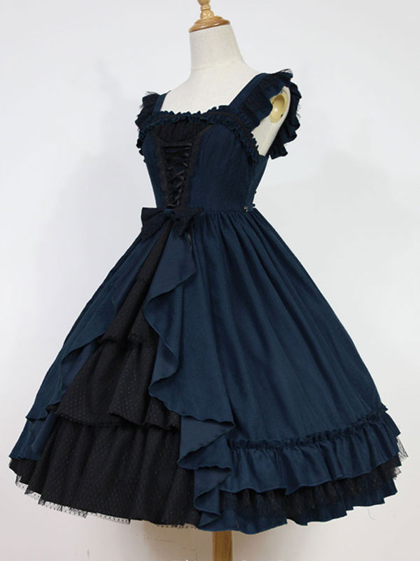 ロリィタジャンパースカート　ゴシック　2カラーブロック　スクエアネック　ポリエステル　お茶会