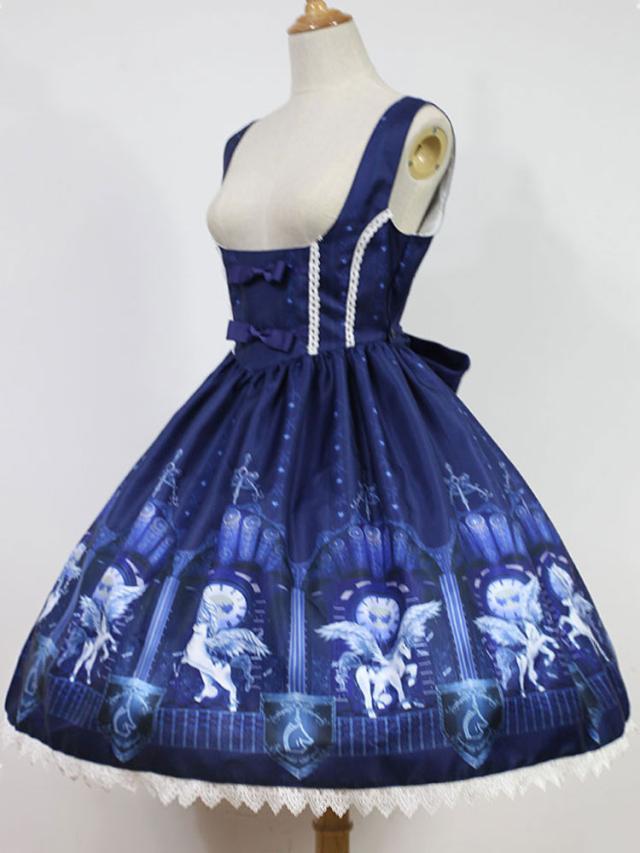 ロリィタジャンパースカート　クラシック＆トラディション　プランジングネック　ポリエステル　プリント柄　お茶会