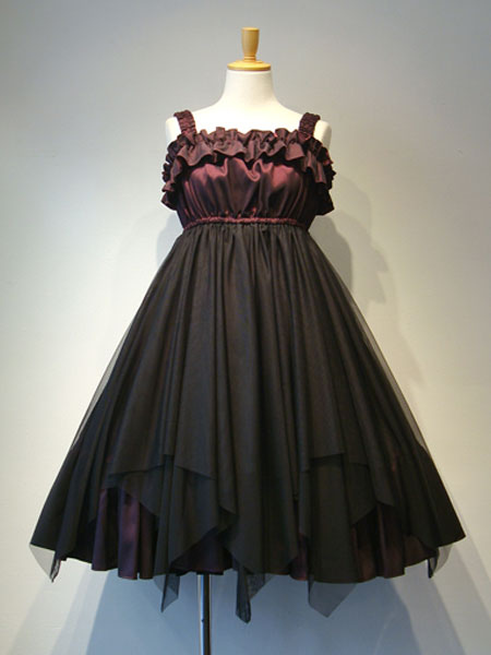 ゴスロリ軍服ジャンパースカートミニサンドレスゴシックロリータJSKフリルプリーツ2トーンチュールブラックロリータジャンパースカート