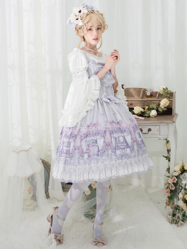 ゴスロリJSKドレス レーストリム フリル プリーツ コットン ブラック