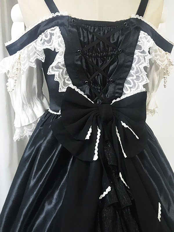 ブラックゴシックロリータJSKドレスネバーランドフローラルプリント