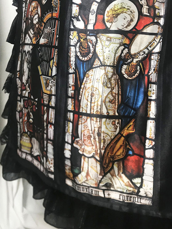 ブラックゴシックロリータJSKドレスネバーランドフローラルプリント