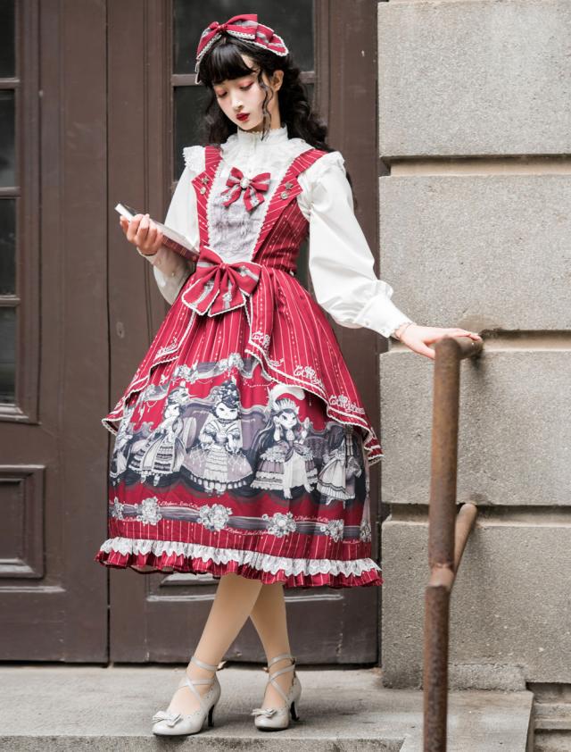 LolitaJSKドレスブルゴーニュノースリーブポリエステル生地Lolita