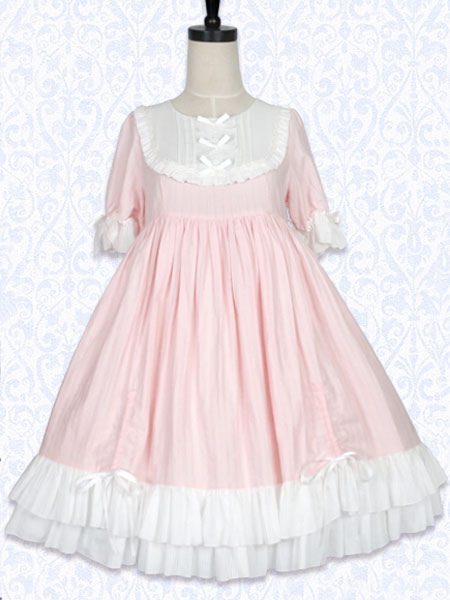 ワンピース ロリィタファッション 袖あり ピンク ロココ調 ラウンド