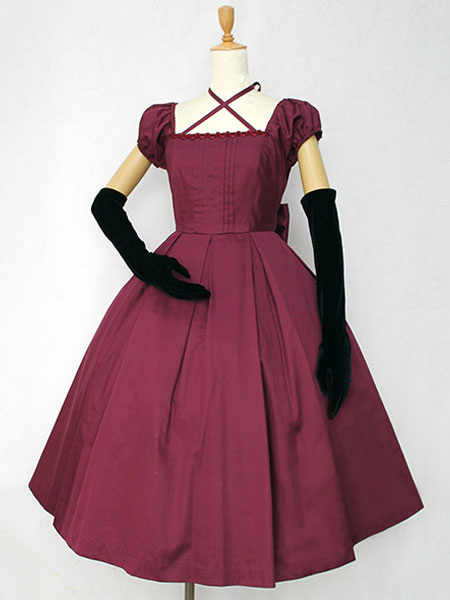 古典的なロリータOPドレスクロスボウプリーツロリータワンピースドレス