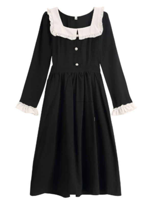 スウィートロリータOPドレスボタンの装飾フリルロリータワンピースドレス