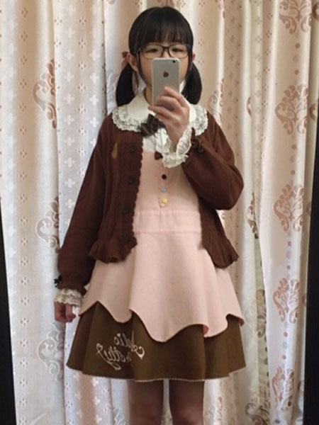 カーディガンスクープネック2カラーブロック長袖クラシック＆トラディション綿混紡