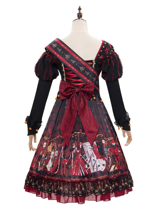 ゴシックロリータOPドレスクイーンオブハーツ長袖ポリエステルダーク