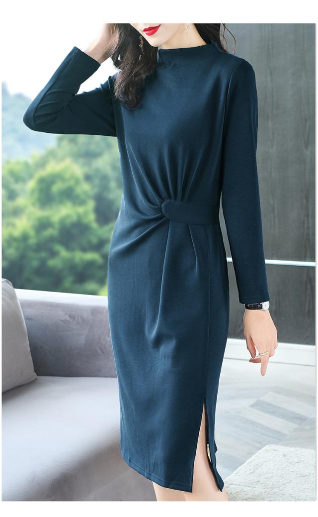 全2色 タイトワンピース スリット 大きいサイズ 無地 シャーリング