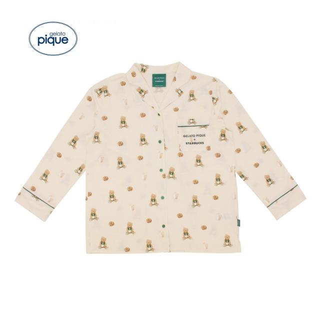 【新品】【即納】gelato pique STARBUCKS　ベア柄カットソーシャツ アイボリー　コラボレーション ジェラートピケ スターバックス ジェラピケ