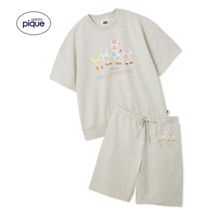 【新品】【即納】GRY キノピオ PMCT252342【Lサイズ】【スーパーマリオ】【メンズ】キノピオ＆ヨッシー裏毛プルオーバー&ハーフパンツセット　ジェラピケ