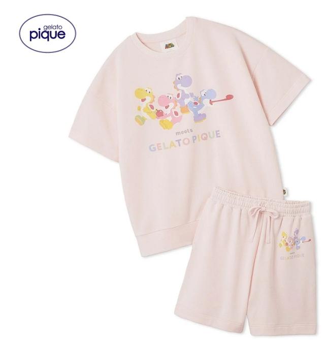 【新品】【即納】PNK ヨッシー Fサイズ【スーパーマリオ】【レディース】キノピオ＆ヨッシー裏毛プルオーバー&ショートパンツセット ジェラピケ 部屋着