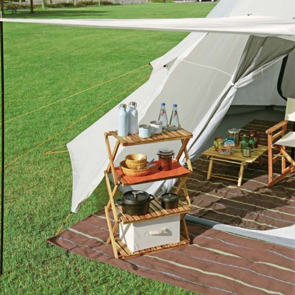 木製4段ラック 幅60 奥行30 小型テーブル 収納棚 アウトドア レジャー キャンプ 組立式