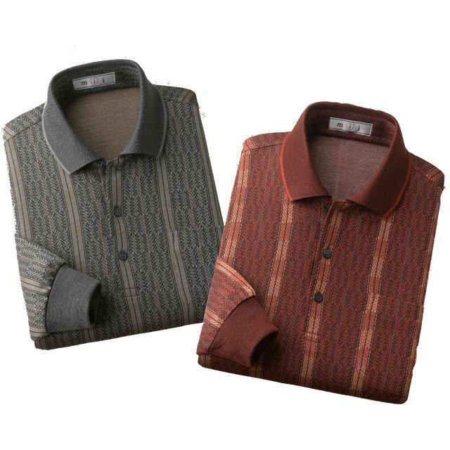 mij（エムアイジェイ）日本製ウール入りストライプ柄シャツ2色組  (メンズ 男性用 紳士用 長袖 ニットシャツ 敬老の日)