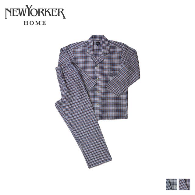 ニューヨーカーホーム NEWYORKER  ルームウェア パジャマ 上下 メンズ 長袖 前開き TAILORED PAJAMAS ネイビー レッド 0645-80