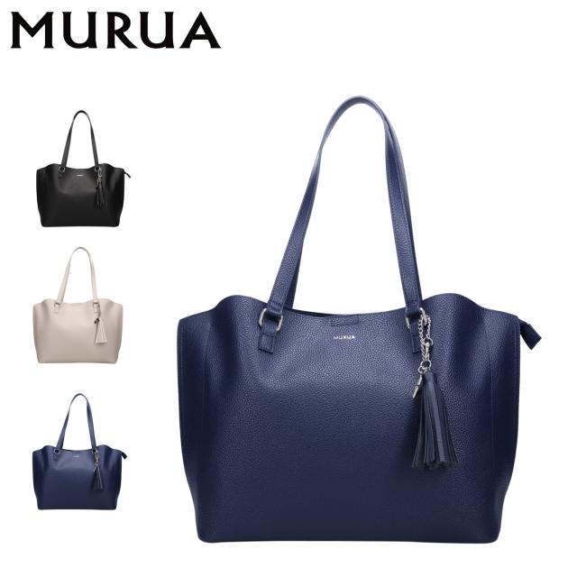 MURUA ムルーア バッグ トートバッグ レディース A4サイズ対応 ファスナー付き タッセル ブラック ライト グレー ネイビー MR-B1326