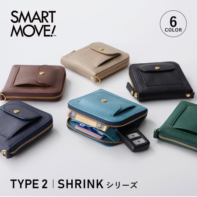 SMART MOVE! スマートムーブ スマートキーケース 財布 ミニ財布 2個収納 メンズ レディース ラウンドファスナー 本革 SHRINK type2 MC100