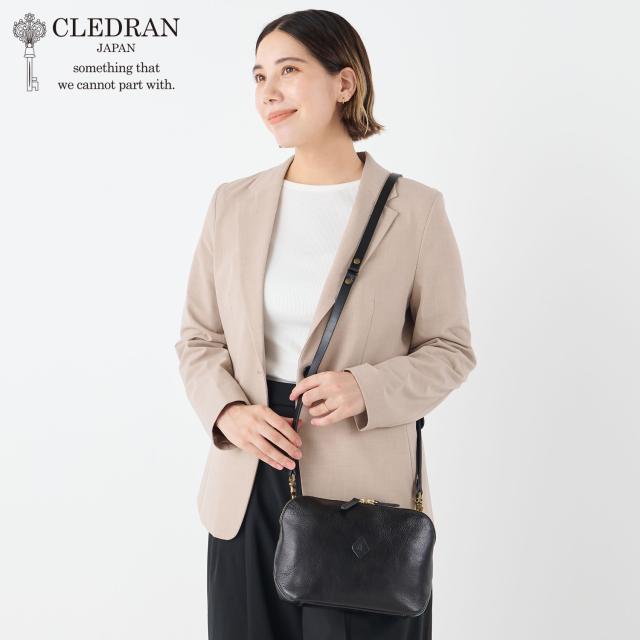 CLEDRAN クレドラン バッグ ショルダーバッグ お財布ポシェット レディース 軽量 本革 斜めがけ 日本製 ブラック 黒 CL-2763