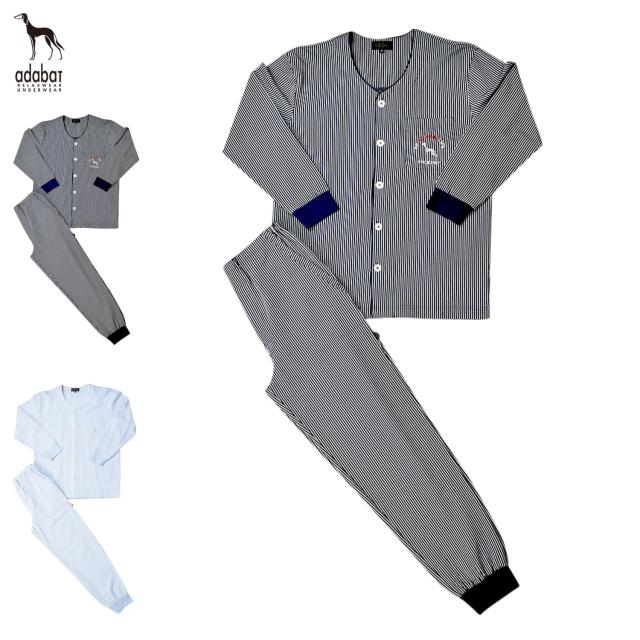 アダバット adabat ルームウェア 部屋着 パジャマ 上下 セットアップ ナイトウェア 長袖 ニット 前開 メンズ 0248-80