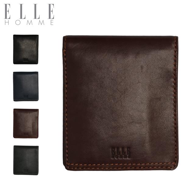 ELLE HOMME エルオム 財布 二つ折り メンズ 本革 コンパクト シープ ブラック ネイビー ブラウン グリーン 黒 11000