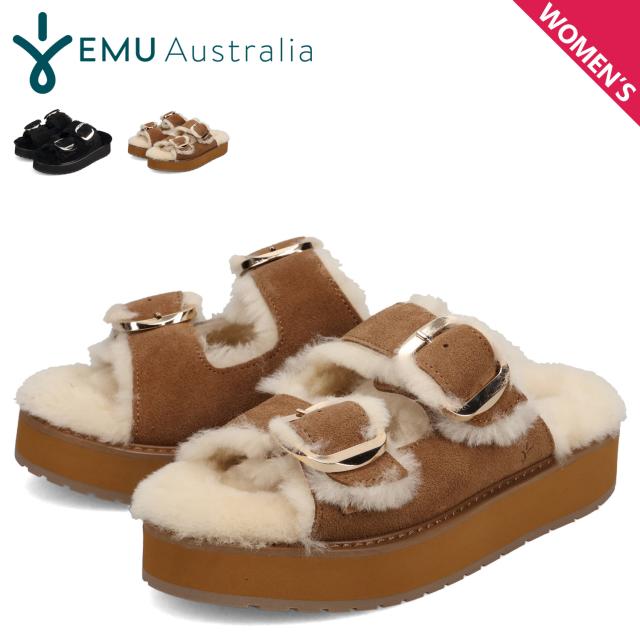 emu エミュー サンダル ムートンサンダル レディース 厚底 シープスキン CABELLO ブラック チェスナット 黒 W13264