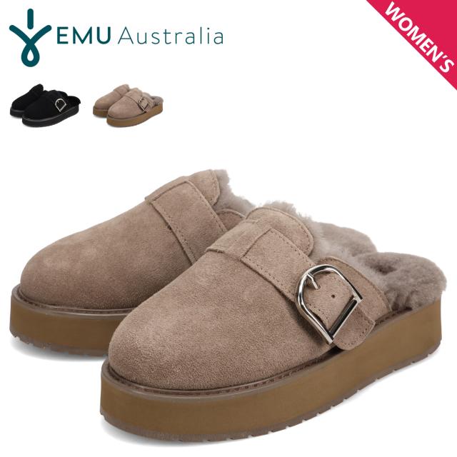 emu エミュー サンダル スリッポン ムートン レディース 厚底 シープスキン ADISON ブラック グレー 黒 W13265