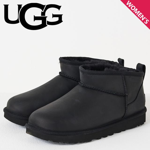 UGG アグ ブーツ ムートンブーツ クラシック ウルトラ ミニ レディース CLASSIC ULTRA MINI LTHR ブラック 黒 1174210